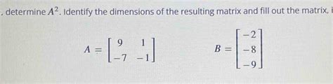 Determine A2 Identify The Dimensions Of The Resulting Matrix And Fill Out The Matrix Math
