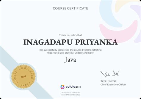 Inagadapu Priyanka On Linkedin Connections Java Certificate Sololearn
