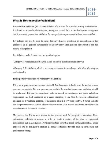 What Is Retrospective Validation Pdf Verification And Validation