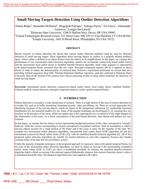 Pdf Small Moving Targets Detection Using Outlier Detection Algorithms