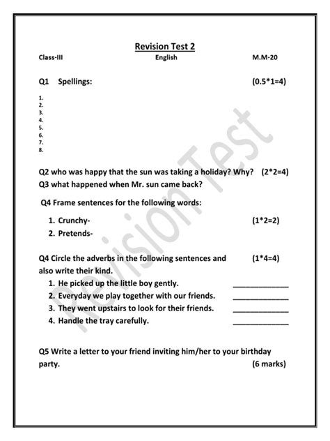 Class 3 Revision Test 2 Pdf
