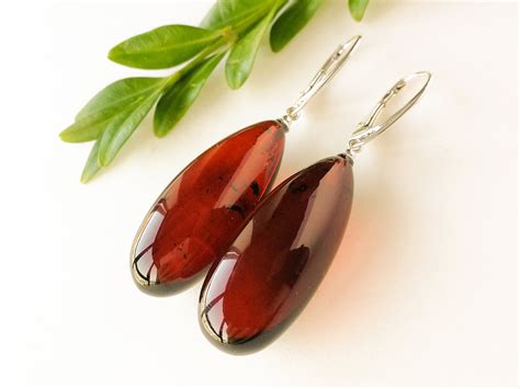 Dark Cherry Color Natural Amber Earrings Genuine Baltic Amber Etsy