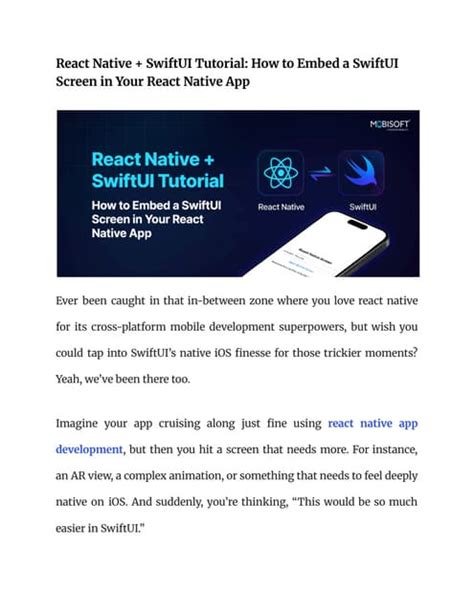 Embed Swiftui In React Native Boost Ios Performance And Ux Seamlessly Pdf