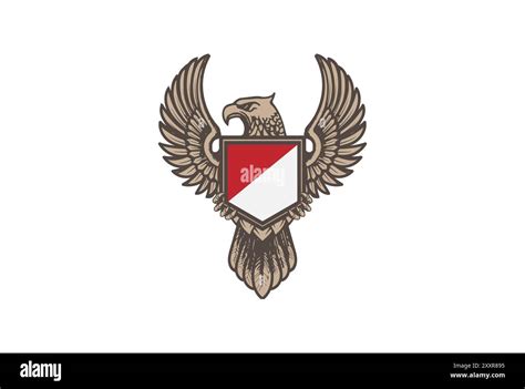 Retro Vintage Eagle Hawk Falcon Garuda Bird With Shield Logo Design