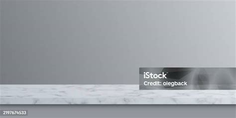 회색 벽에 흰색 대리석 조리대 빈 부엌 테이블 회색 배경에 고립 된 돌 질감의 욕실 선반 3d 사실적인 벡터 사실적인 일러스트레이션 0명에 대한 스톡 벡터 아트 및 기타