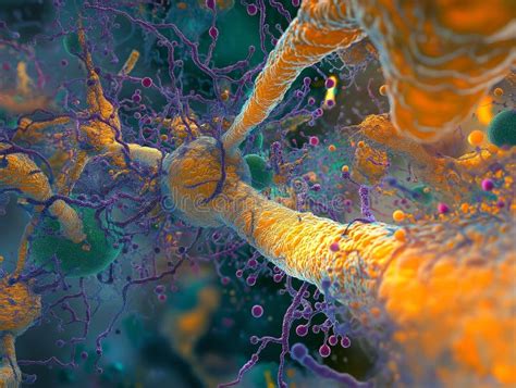 Abstract Cellular Structure Microscopic View Orange And Purple Hues Stock Illustration