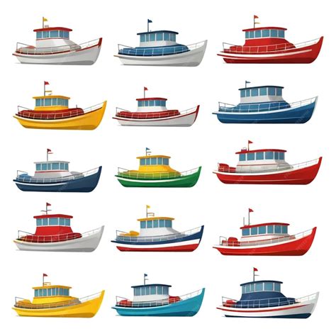 A Collection Of Different Colored Boats With Different Colors Premium