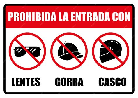 Rotulo Para Imprimir Prohibido La Entrada Con Lentes Gorra O Casco