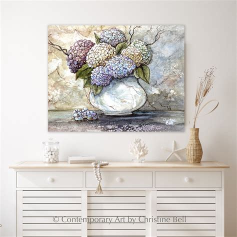 Print Hydrangea Flowers Painting Floral Blue Vintage Gallery Wall Art