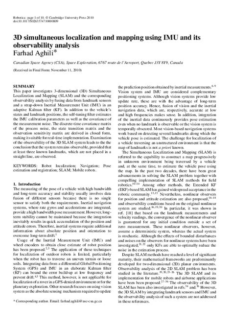 Pdf 3d Simultaneous Localization And Mapping Using Imu And Its