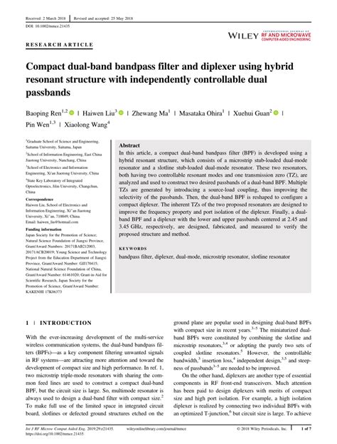 Compact Dual Band Bandpass Filter And Diplexer Using Hybrid Resonant