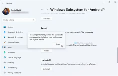 how to reset the windows subsystem for android on windows 11