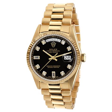 Mens 18k Gold Watch Rolex Day Date Diamond 36mm Black Dial
