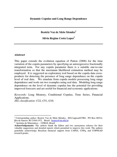 Dynamic Copulas Pdf Statistical Theory Statistical Analysis