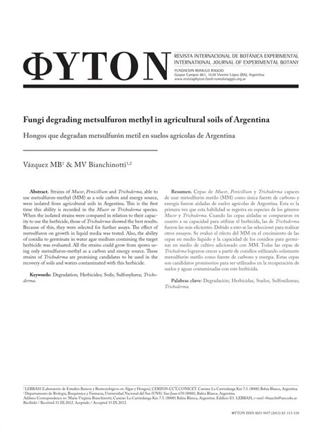 Pdf Isolation Of Metsulfuron Methyl Degrading Fungi From Agricultural