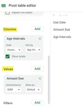 Age Analysis With Google Sheets Pivot Tables