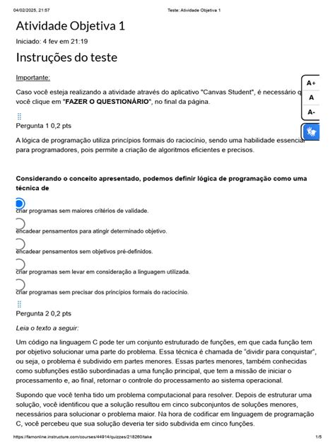 Algoritmos E Lógica De Programação Atividade Objetiva 0610 Pdf Linguagem De Programação