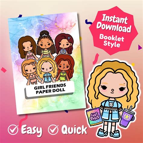 Printable Quiet Book Template Toca Boca Girl Paper Doll Friends Craft