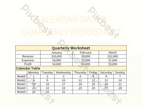 Effective Quarterly Planning Worksheet Based On Calendar Dates Excel