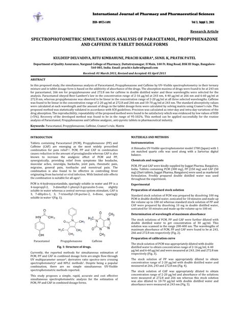 Spectrophotometric Simultaneous Analysis Of Paracetamol Propyphenazone And Caffeine In Tablet