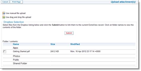 Dropbox Integration Usage Product Documentation