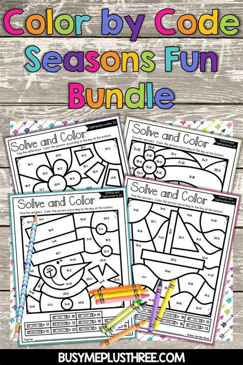 Color By Code Seasons Bundle Addition And Subtraction To 20 Summer Spring Addition And