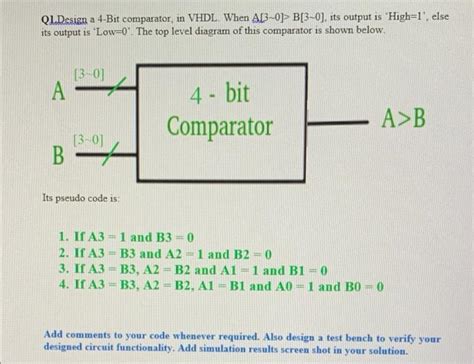 Solved Q1 Design A 4 Bit Comparator In Vhdl When A1 0