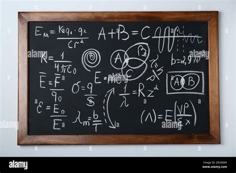 Blackboard With Different Physical Formulas Written With Chalk On White