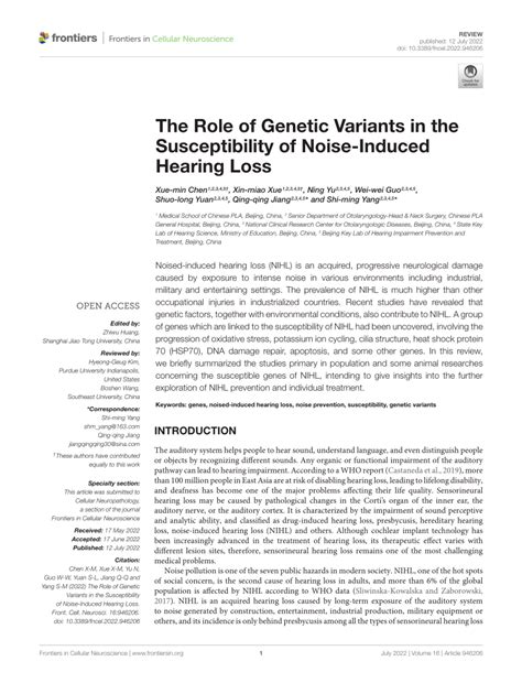 Pdf The Role Of Genetic Variants In The Susceptibility Of Noise