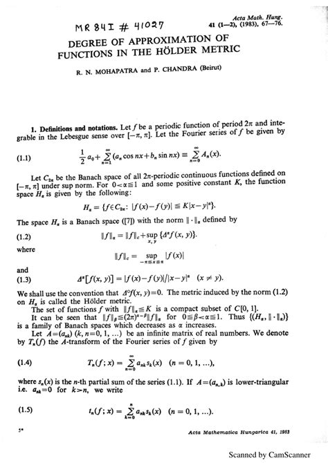 Pdf Degree Of Approximation Of Functions In The Hölder Metric