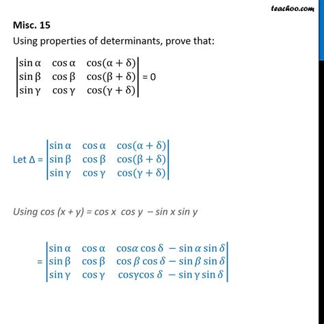 Misc 15 Using Properties Of Determinants Prove Sin Cos