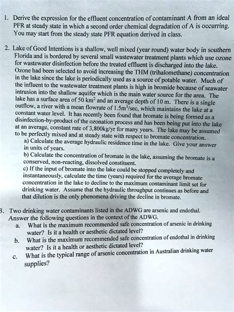 1derive The Expression For The Effluent Concentration Of Contaminant A