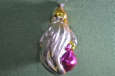 Купить Елочная стеклянная игрушка Дед Мороз с малиновым мешком Стекло подвес 3 СССР цены