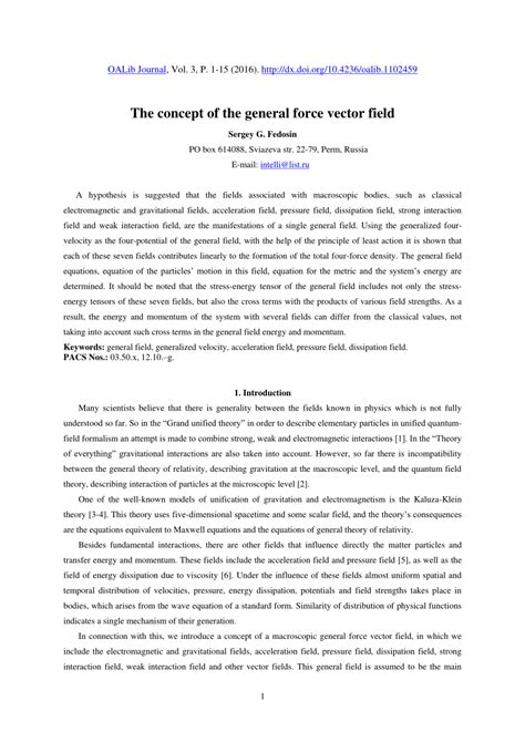 Pdf The Concept Of The General Force Vector Field