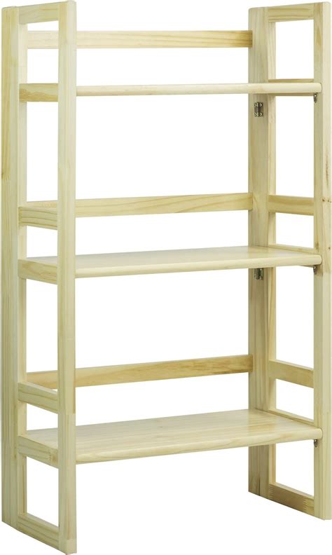 Stony Edge 4 Tier Folding Bookshelf Natural Wood Finish 45x32x115 Inches Book