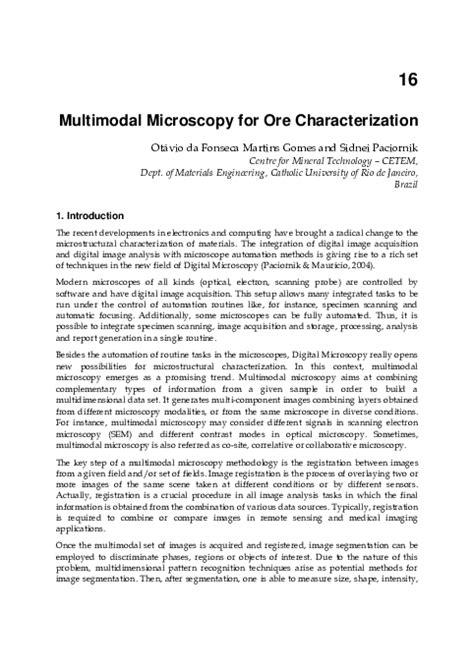 Pdf Multimodal Microscopy For Ore Characterization