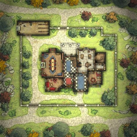Tabletop Rpg Map Of A Fantasy Town Fantasy Manor Map