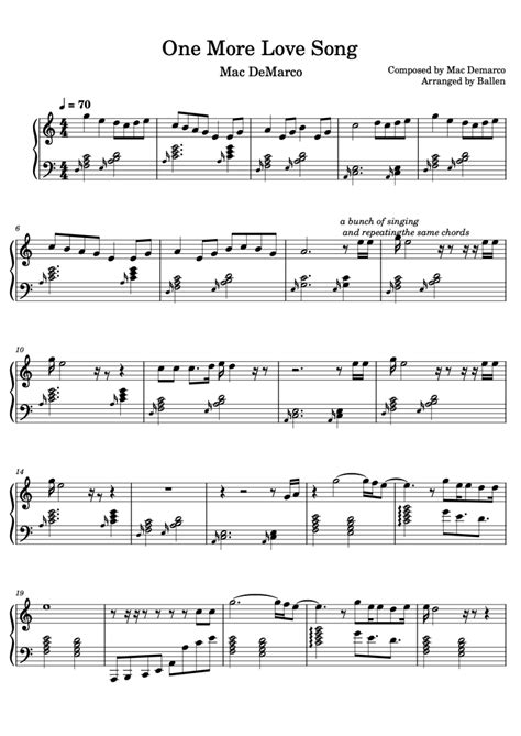 Mac Demarco One More Love Song Sheet Music Downloads