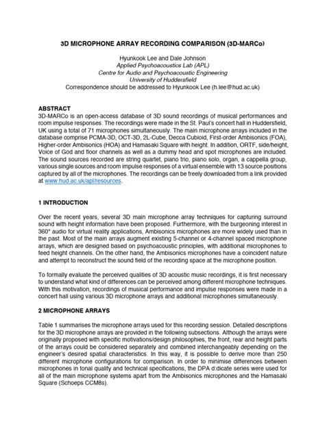 3d Microphone Array Recording Comparison Pdf Microphone Sound Technology