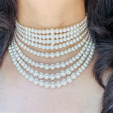 Multi Layer Pearl Choker Necklace Etsy