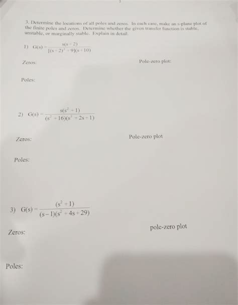 solved 3 determine the locations of all poles and eros in