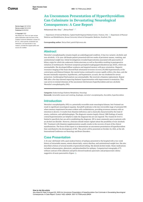 Pdf An Uncommon Presentation Of Hyperthyroidism Can Culminate In