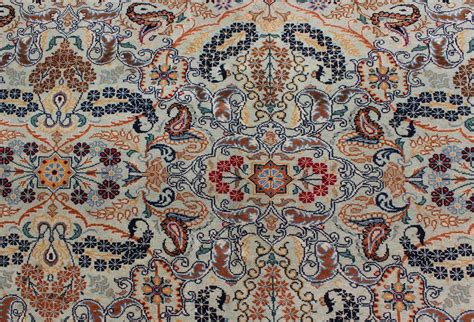 Fine Persian Kashan In Celadon Green Light Blue Field Intricate Floral