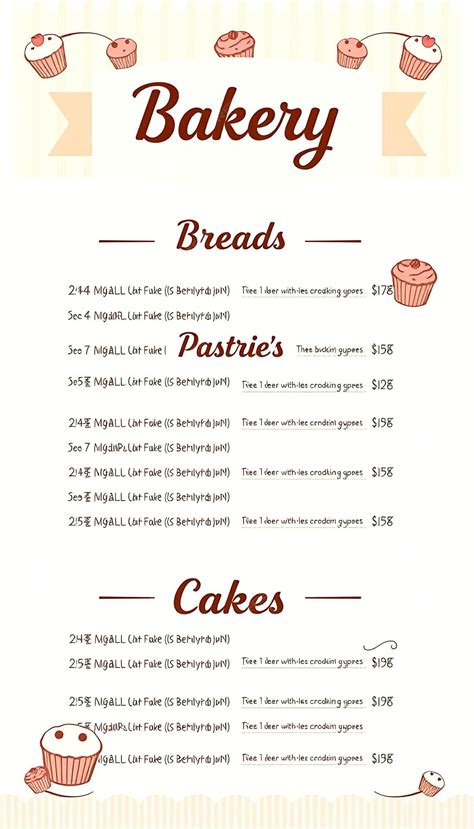 Bakery Menu With Soft Pastel Colors And Whimsical Patterns Secti Menu