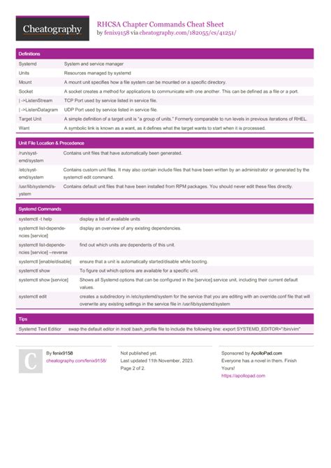 Rhcsa Chapter Commands Cheat Sheet By Fenix9158 Download Free From Cheatography Cheatography