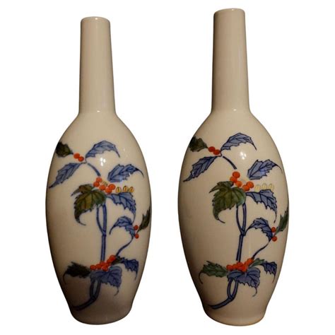 Pair Of Japanese Imari Porcelain Sake Bottles Mid 20th Century For