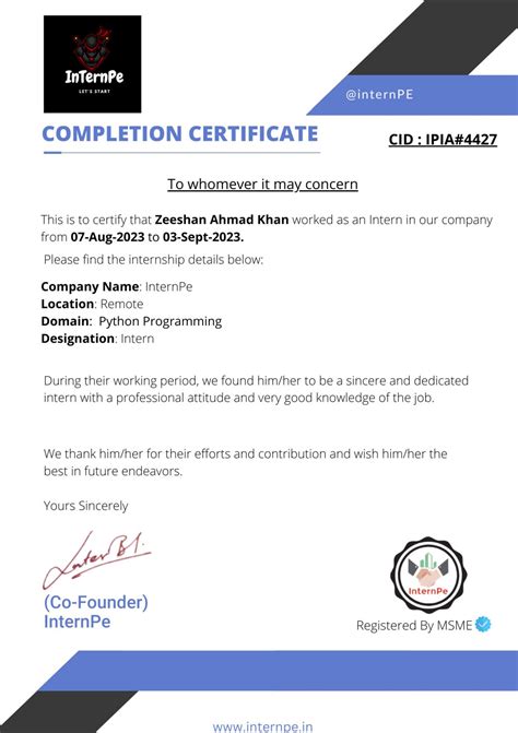 zeeshan ahmad khan on linkedin intenship completioncertificate
