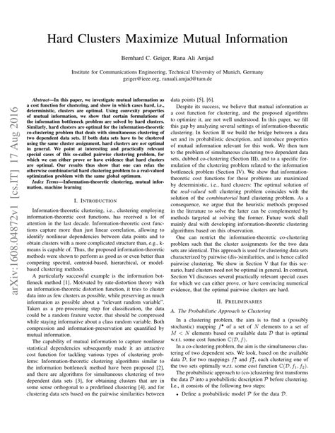 Pdf Hard Clusters Maximize Mutual Information