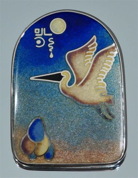 Colette Denton Sterling Grain Of Sand Cloisonne Enamel Pin Pendant Stork 1937526776