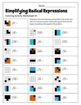Simplifying Radical Expressions Color Worksheet By Homeschool Station